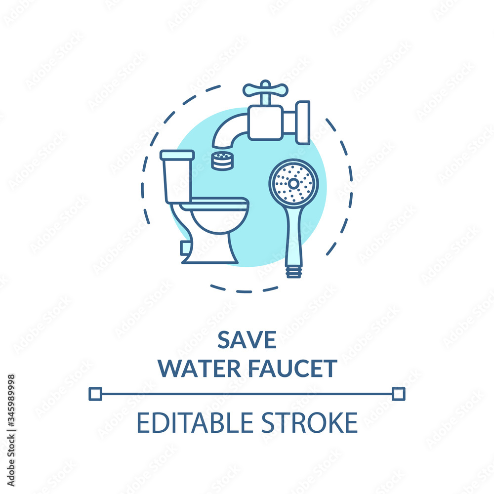 Save water faucet turquoise concept icon. Household plumbing. Preserve ...