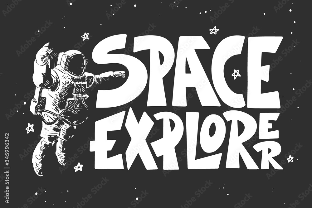 Vector engraved style illustration with typography for posters ...