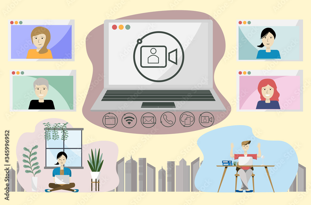 Share Screen of computer laptop with video conference people of ...