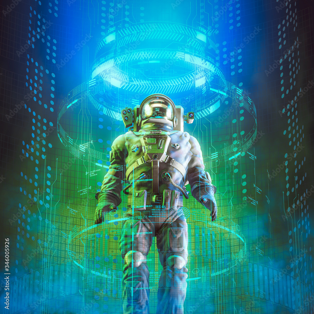 Time travel astronaut / 3D illustration of male astronaut inside ...