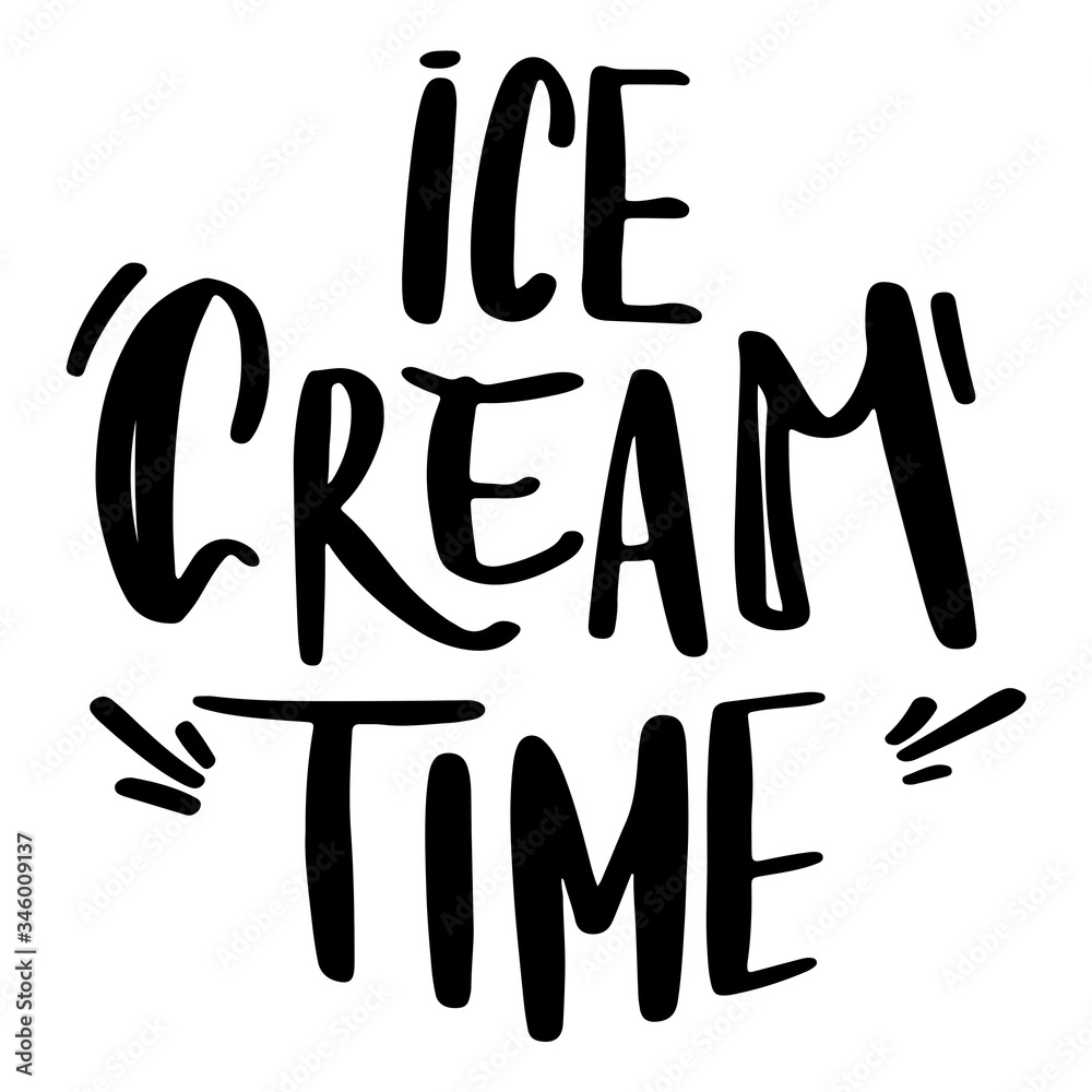 Lettering ice cream time hand written. Cute doodle line art. Print for ...