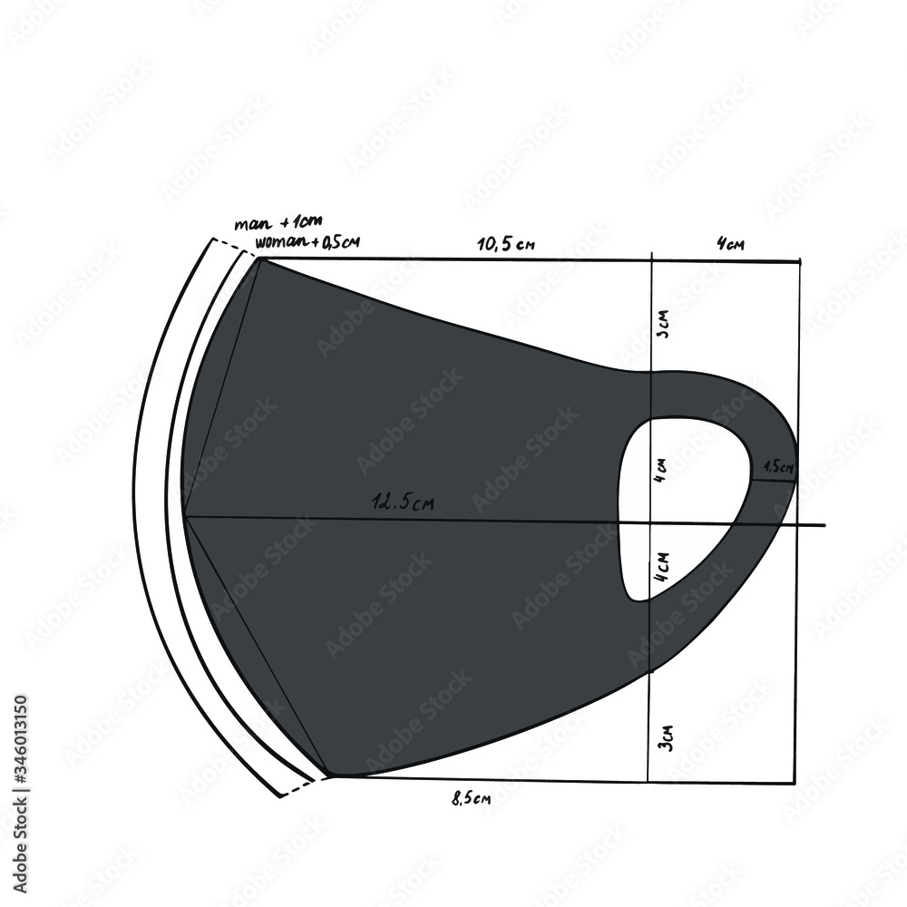 Hand Drawn Sewing Pattern for a Do-It-Yourself Fabric Face Mask ...