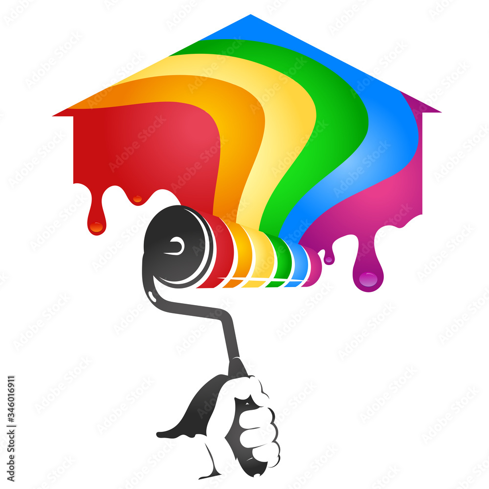 Paint roller in hand painter symbol for business Stock Illustration ...