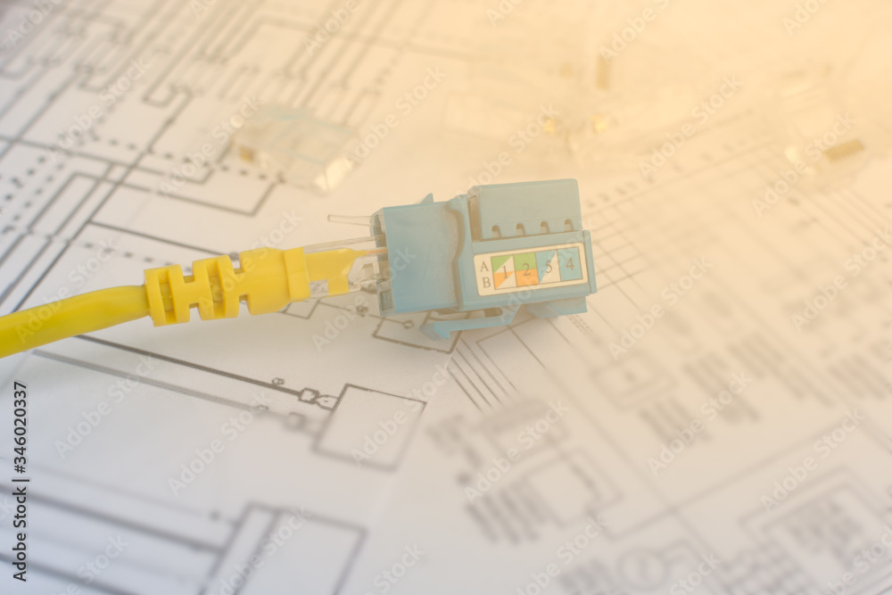 Ethernet Cable Color Coding. Top view of UTP cable and plug over ...