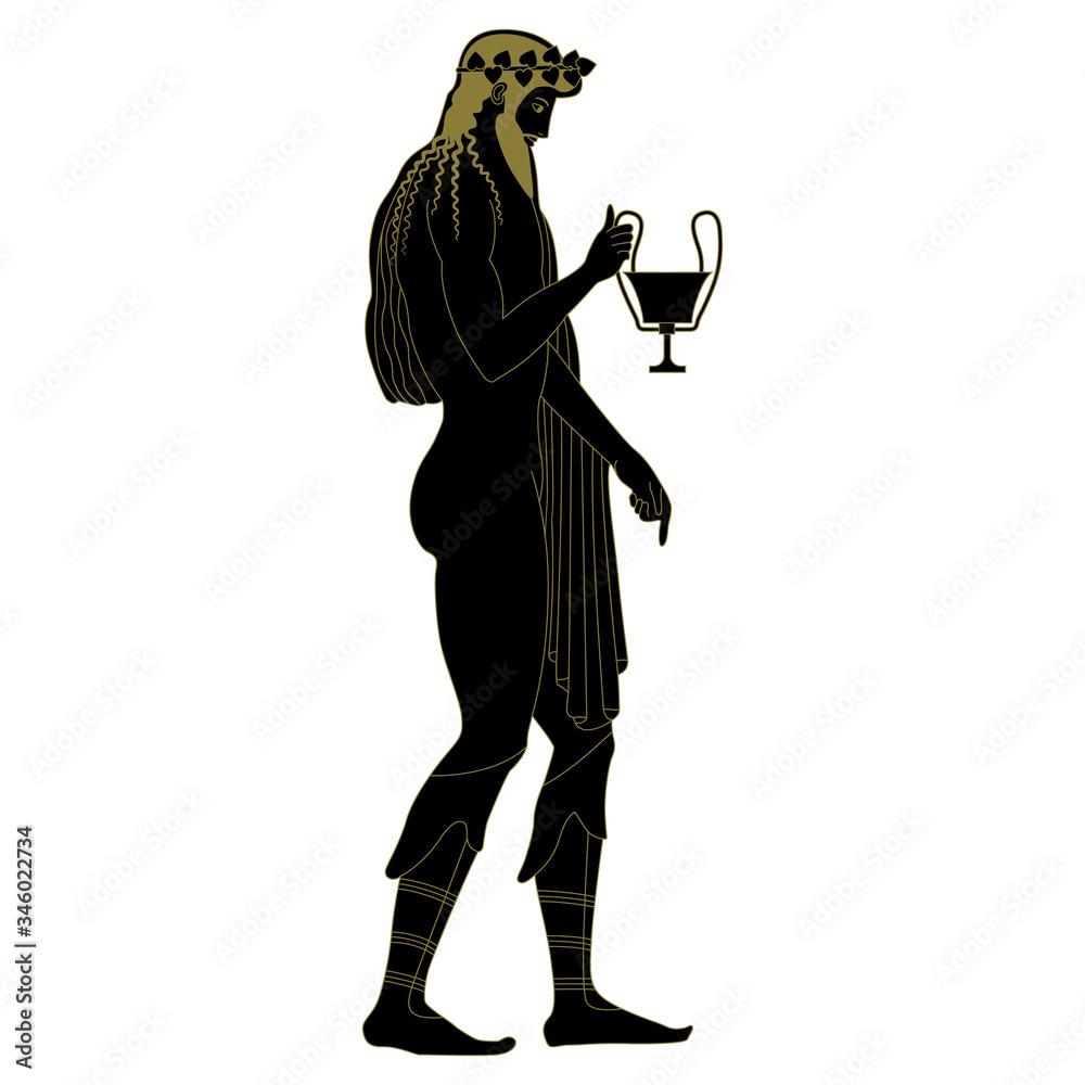 Isolated vector illustration. Ancient Greek god Dionysus holding cup of ...
