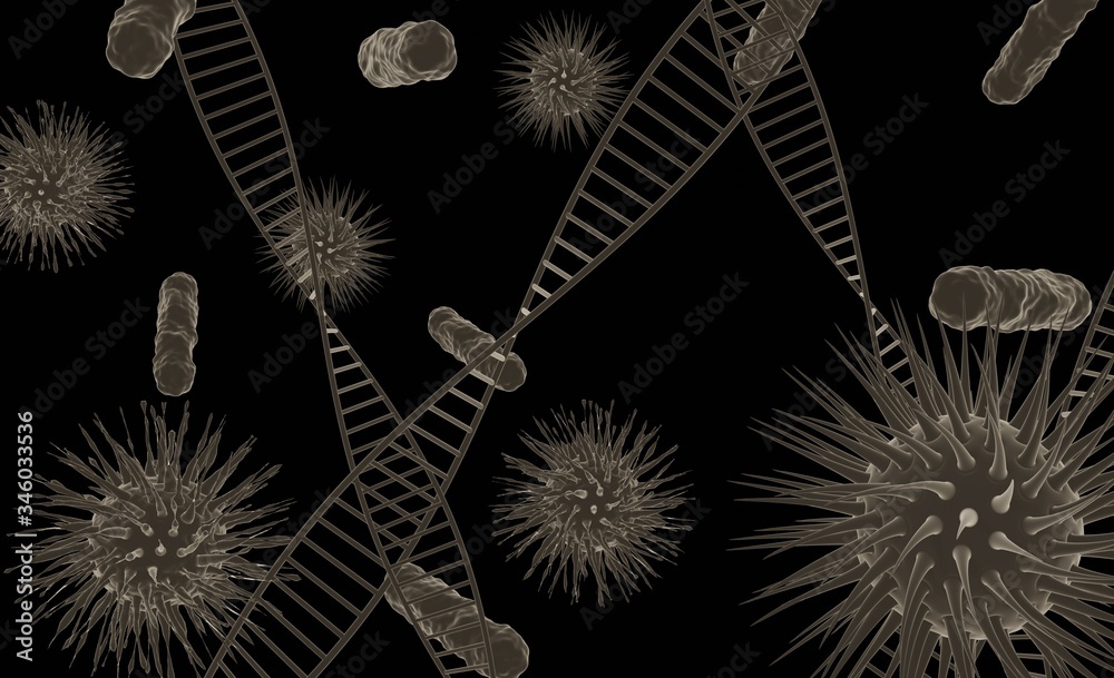 Science illustration bacteria, genetics or adn and virus pathogen ...