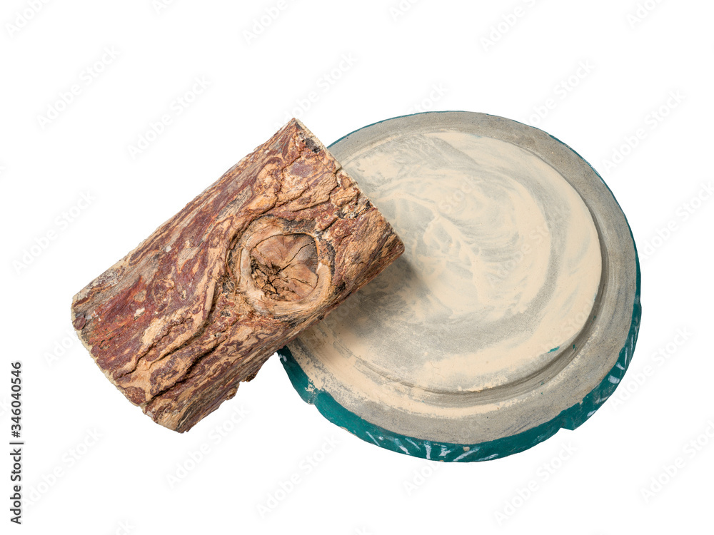 Thanaka wood isolated on white background, Thanaka wood and Kyauk pyin ...