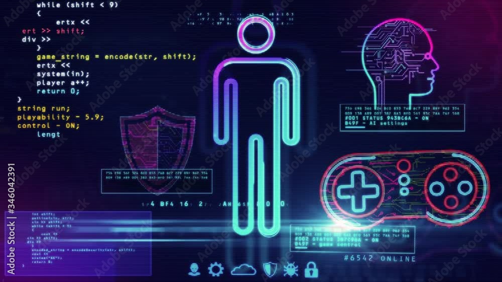 Create and code new game on computer screen. Cyber video gaming ...