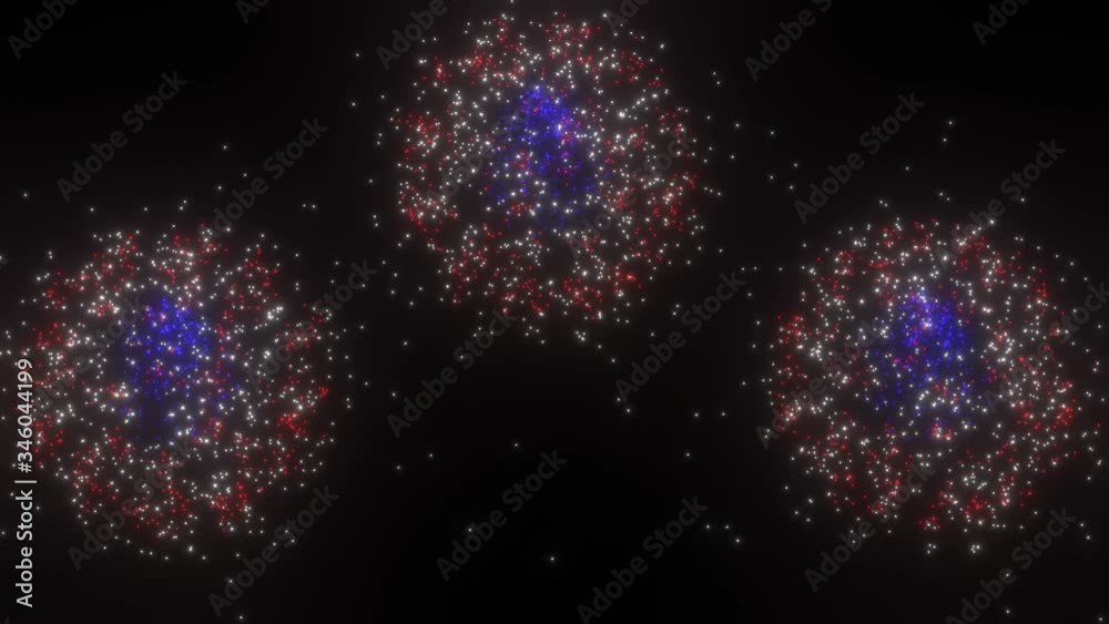Motion graphic animation of abstract fireworks in red, white and blue ...