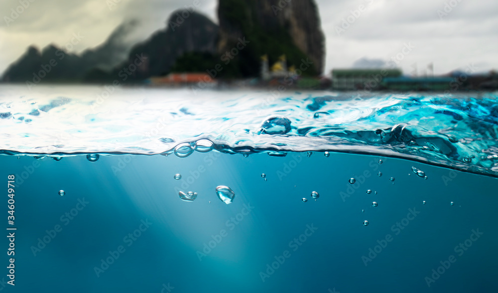 The deep blue ocean surface that can be seen from underwater. Abstract ...