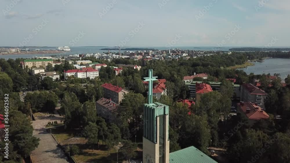 4K Helsinki Baltic Sea Finnish Bay lagoon and green forest view bright ...
