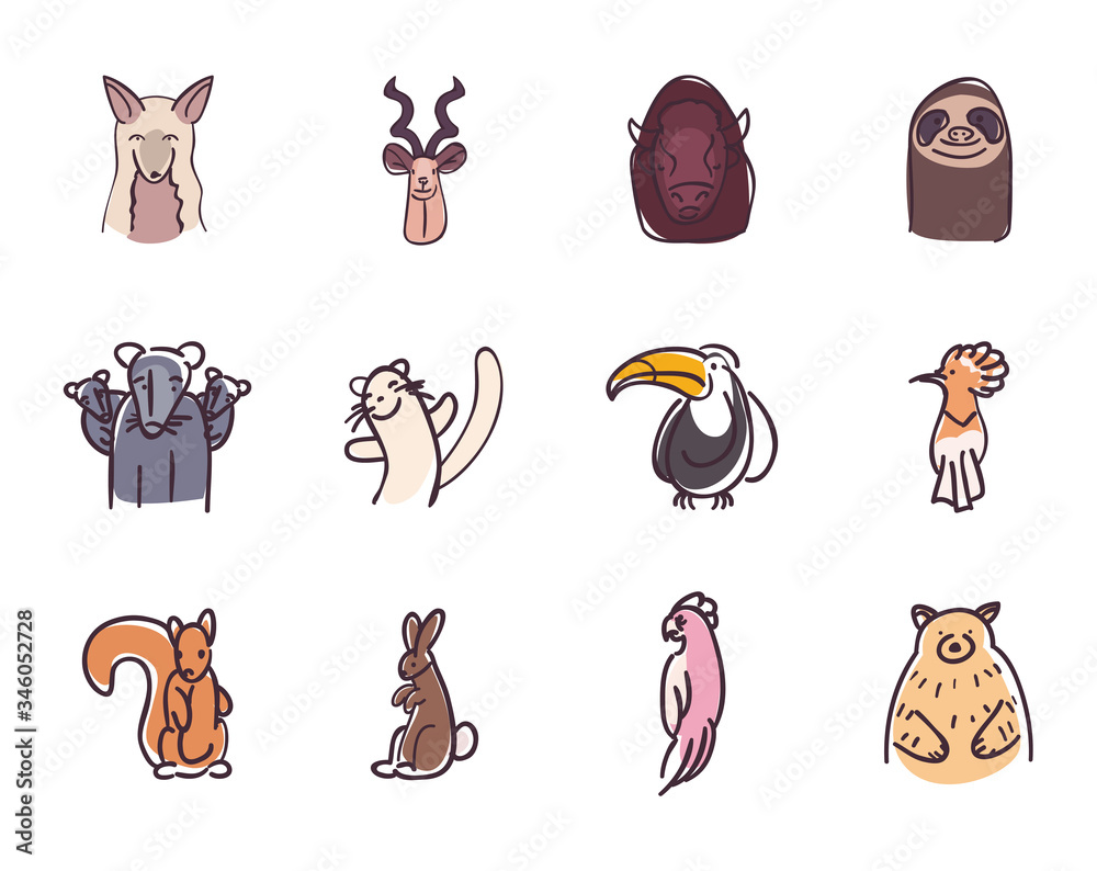 Animals flat style icon set vector design Stock Vector | Adobe Stock