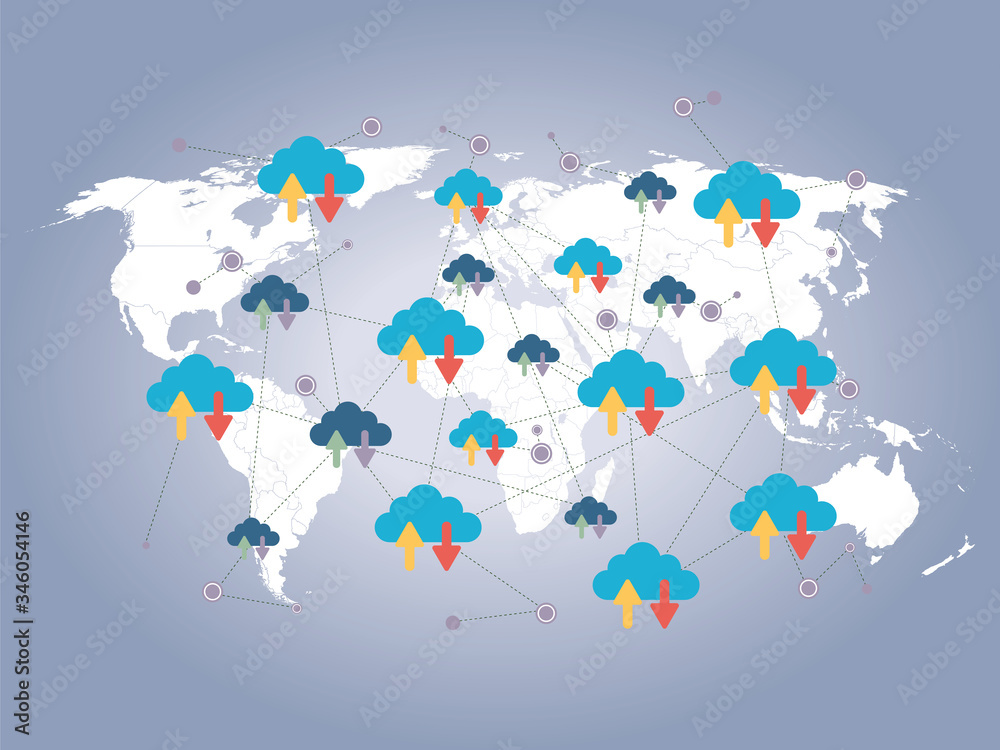 Cloud Computing Concept Database Connection Server Database Drawing Of World Map Background