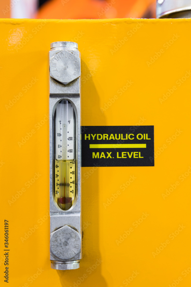 Oil sight glass level monitor for hydraulic oil and thermometer Stock ...