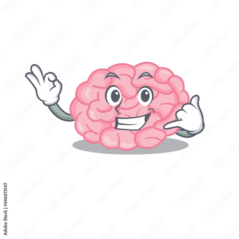 Cartoon design of human brain with call me funny gesture Stock Vector ...