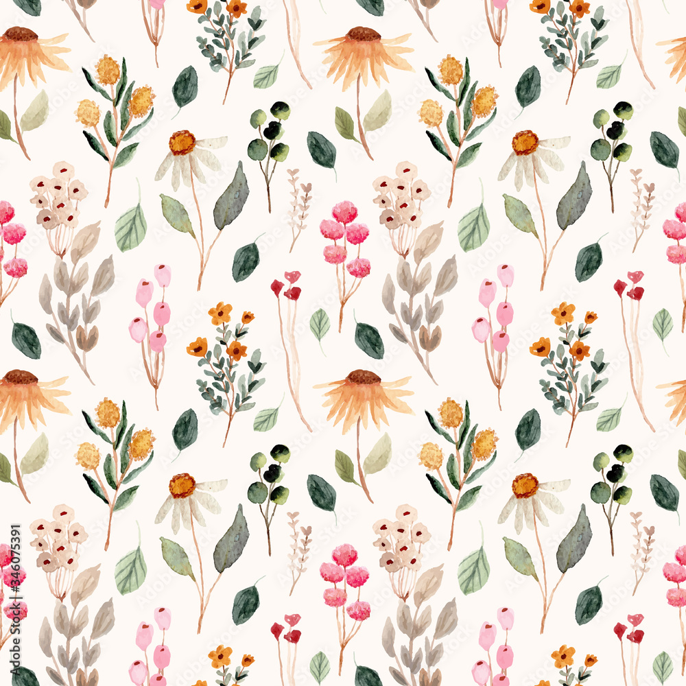 beautiful flower meadow watercolor seamless pattern Stock Vector ...