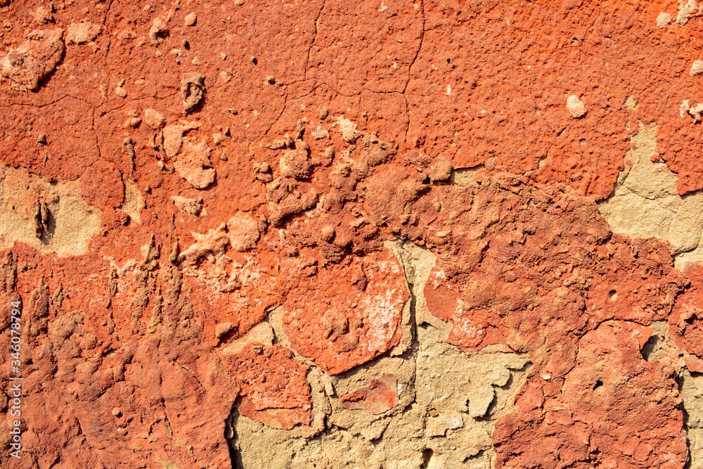 The old paint texture breaks off and collapses when dropped. Pink flaky ...