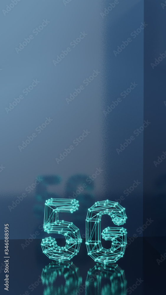 Circles and Lines connected forming 5G text. 3D render with copy space ...