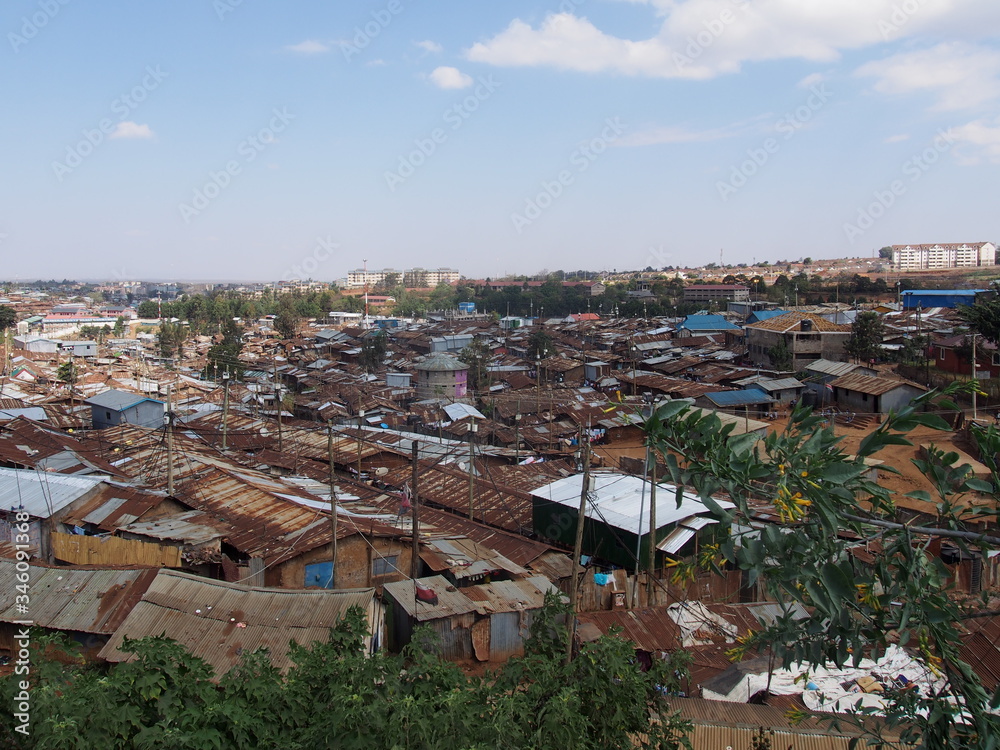 Overlooking dense buildings in Kibera, one of the largest slums in ...