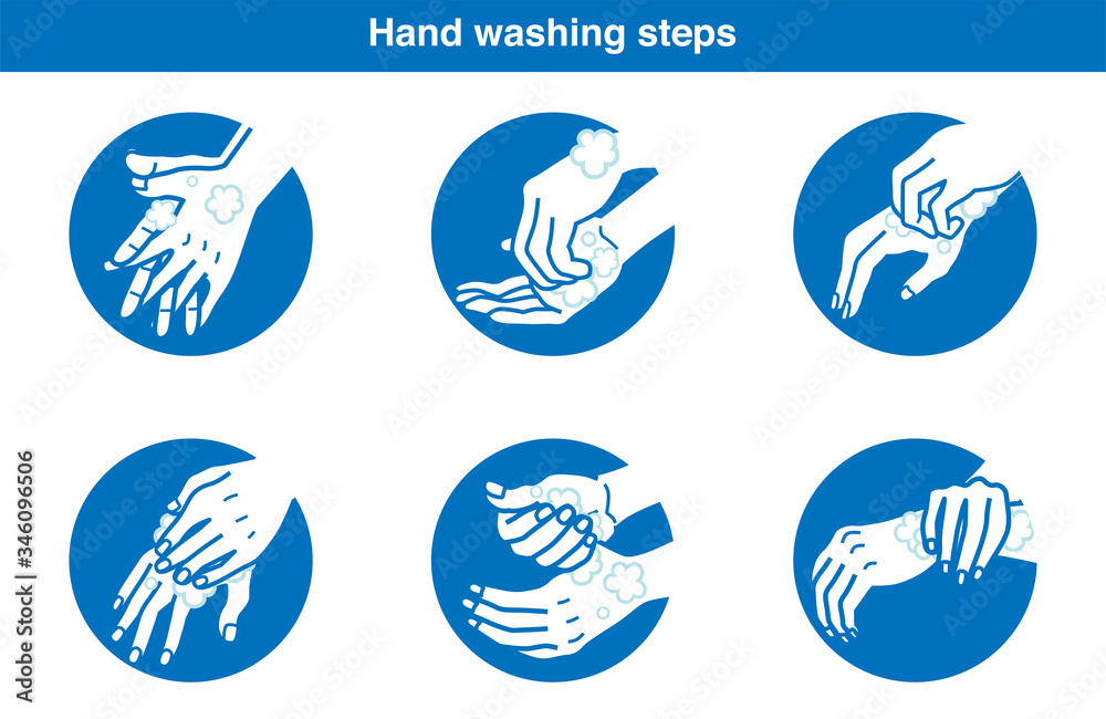 Hand washing steps - line art circular icon set Stock Vector | Adobe Stock