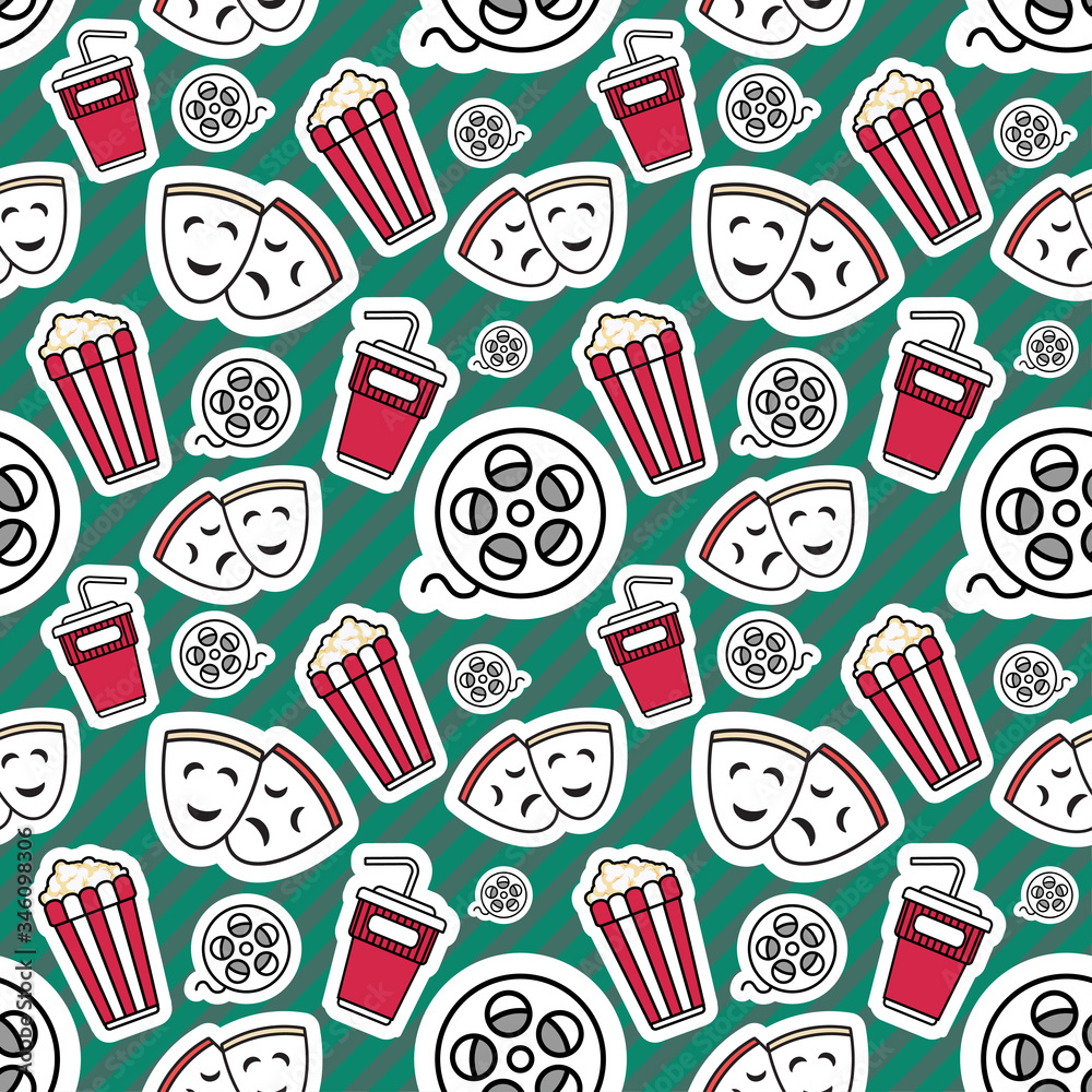 Seamless pattern of movie design elements and cinema icons. Background ...