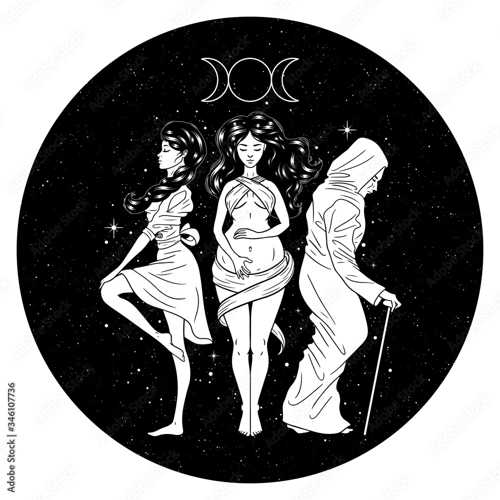 Triple Goddess Symbol Wallpaper Seamless Wicca Pattern With Esoteric