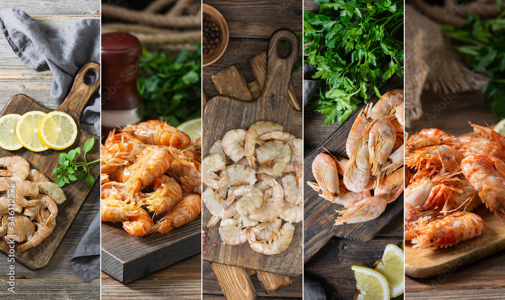 Food collage of photos of different types of shrimp. Photos of shrimp ...