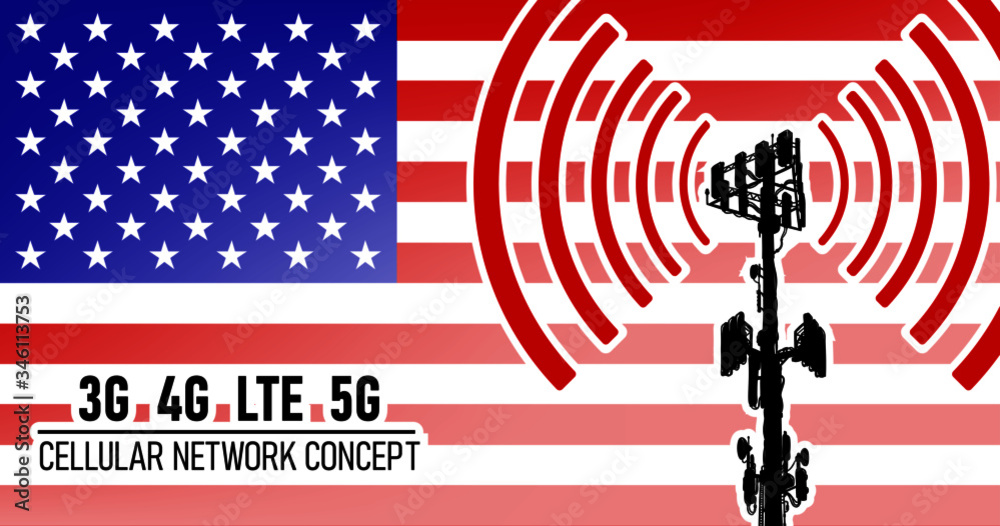 Cellular mobile tower connection network concept for USA, vector ...
