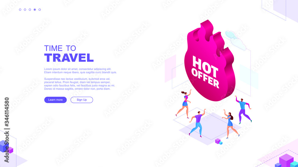 Trendy flat illustration. Time to travel page concept. Customers around ...