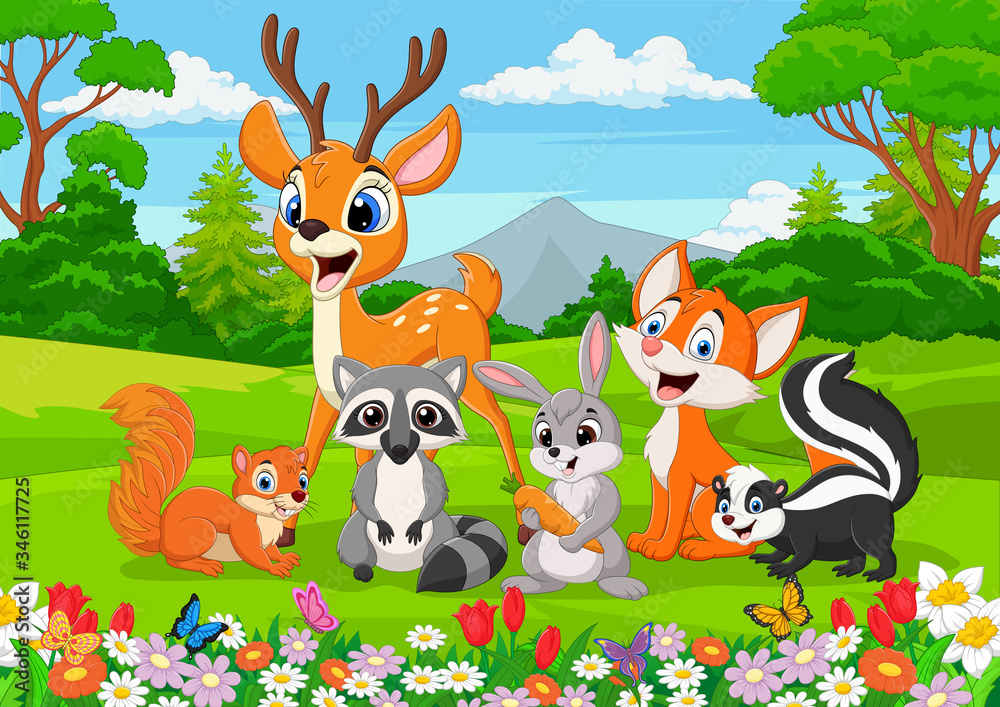 Cartoon wild animals in the jungle Stock Vector | Adobe Stock