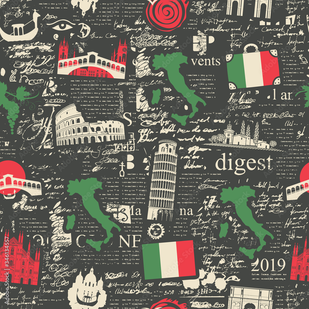 Vector abstract seamless pattern on the theme of Italy with Italian ...