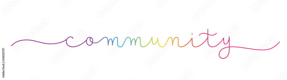 COMMUNITY rainbow-colored vector monoline calligraphy banner with ...