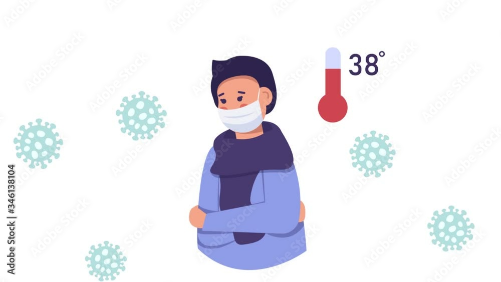 A sick boy with a thermometer that shows the temperature of heat ...