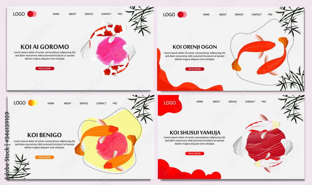 Flat vector web banners on the theme of Fish Koi. Flat Vector ...