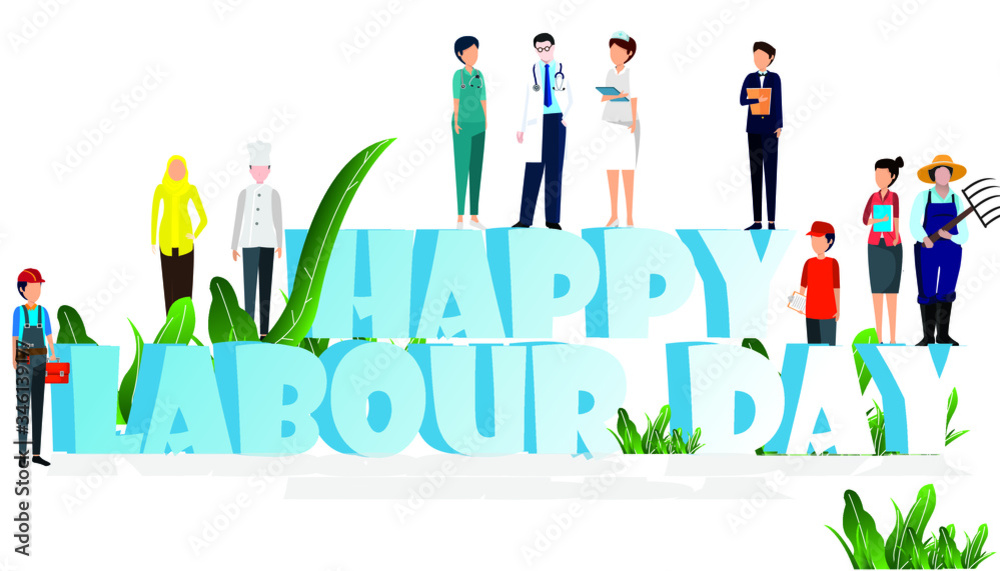 Labour Day Poster With People Of Different Occupations isolated on ...