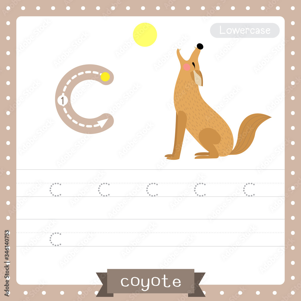 Letter C lowercase tracing practice worksheet. Howling Coyote Stock ...
