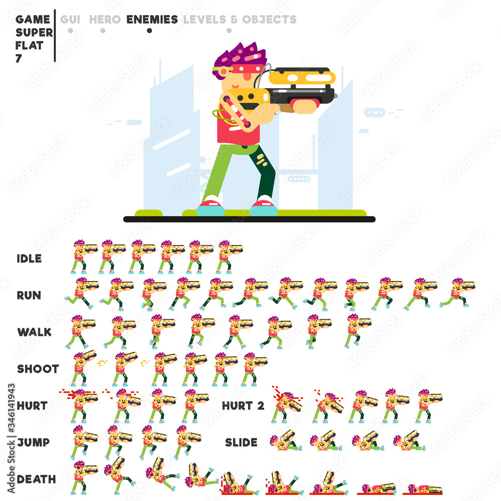 Animation of an advanced futuristic boy with a shotgun for creating a ...