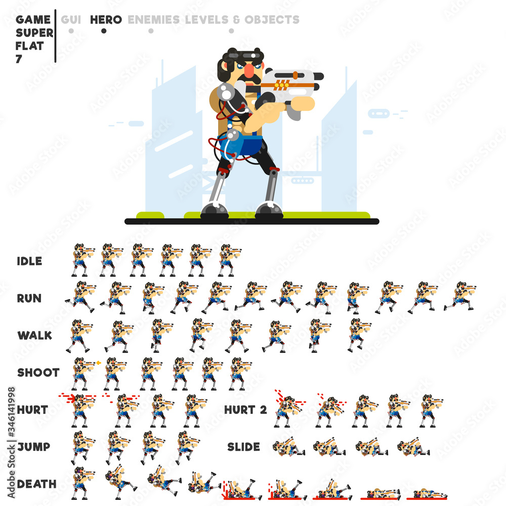 Animation of a futuristic man with a minigun for creating a video game ...