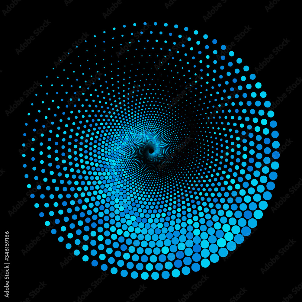 Blue dots shape. Halftone spiral as icon or background. Abstract vector ...