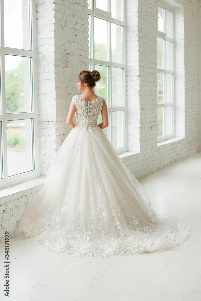 bride in white wedding dress. happy beautiful young woman in white ...