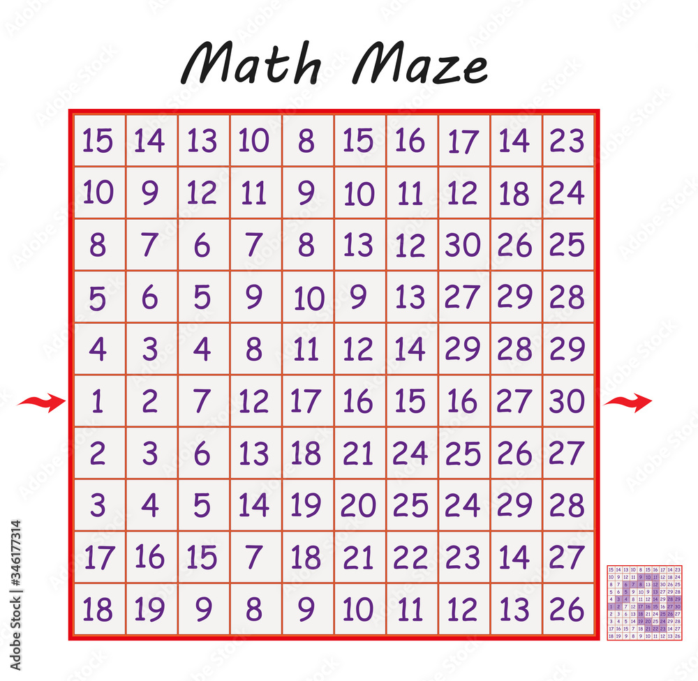 Mathematical maze with the answer. Educational maze game for kids ...