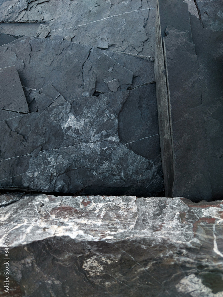 Dark Aged Shabby Cliff Face And Divided By Huge Cracks And Layers ...