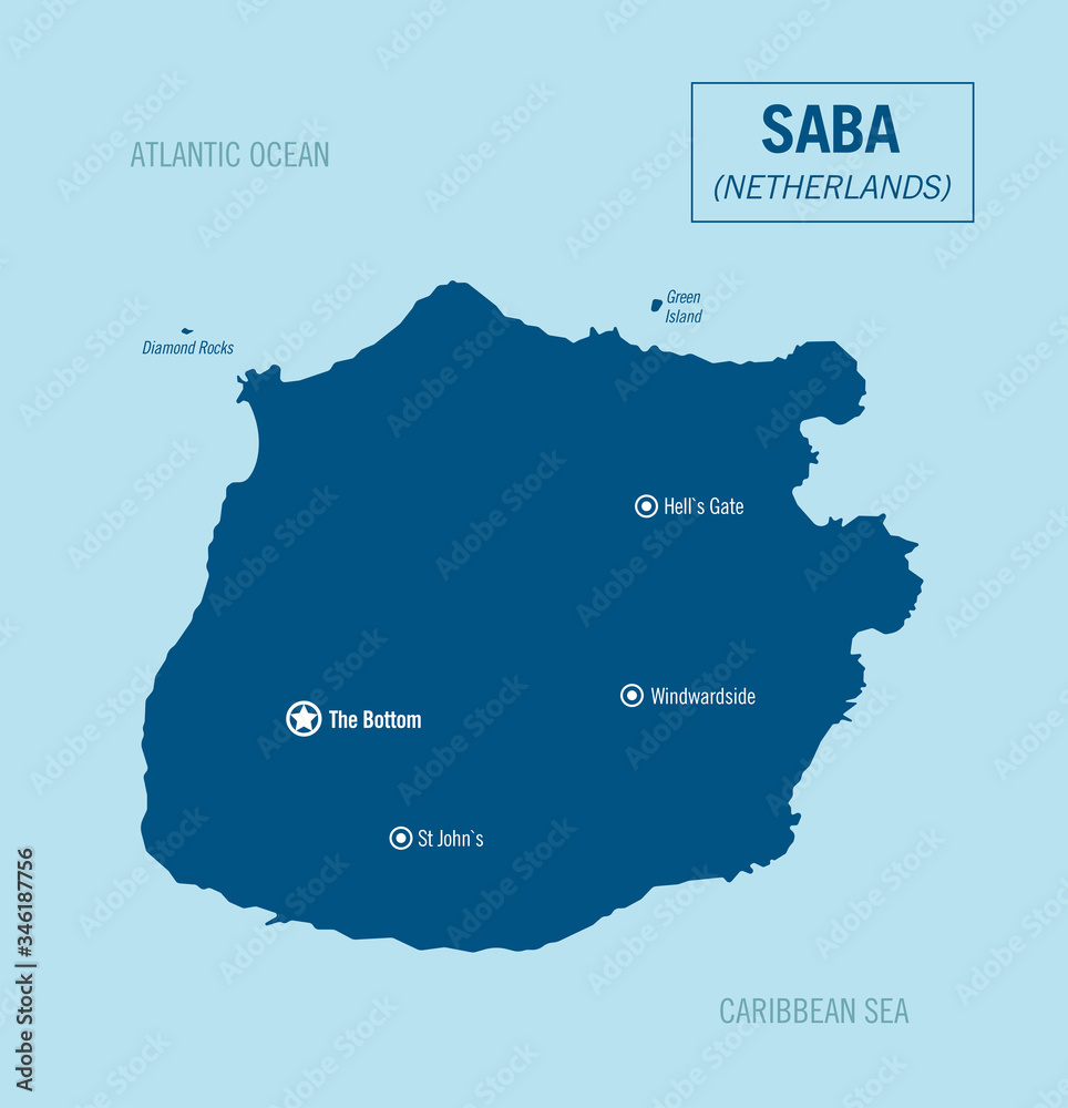 Saba caribbean island political map, Netherlands. Detailed vector ...