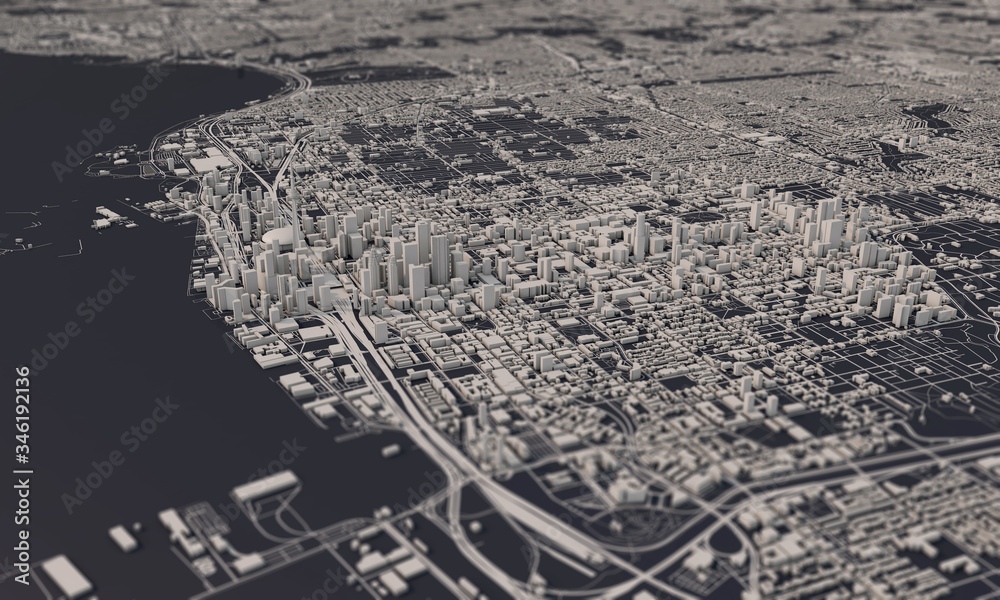 Toronto, Canada city map 3D Rendering. Aerial satellite view. Stock ...