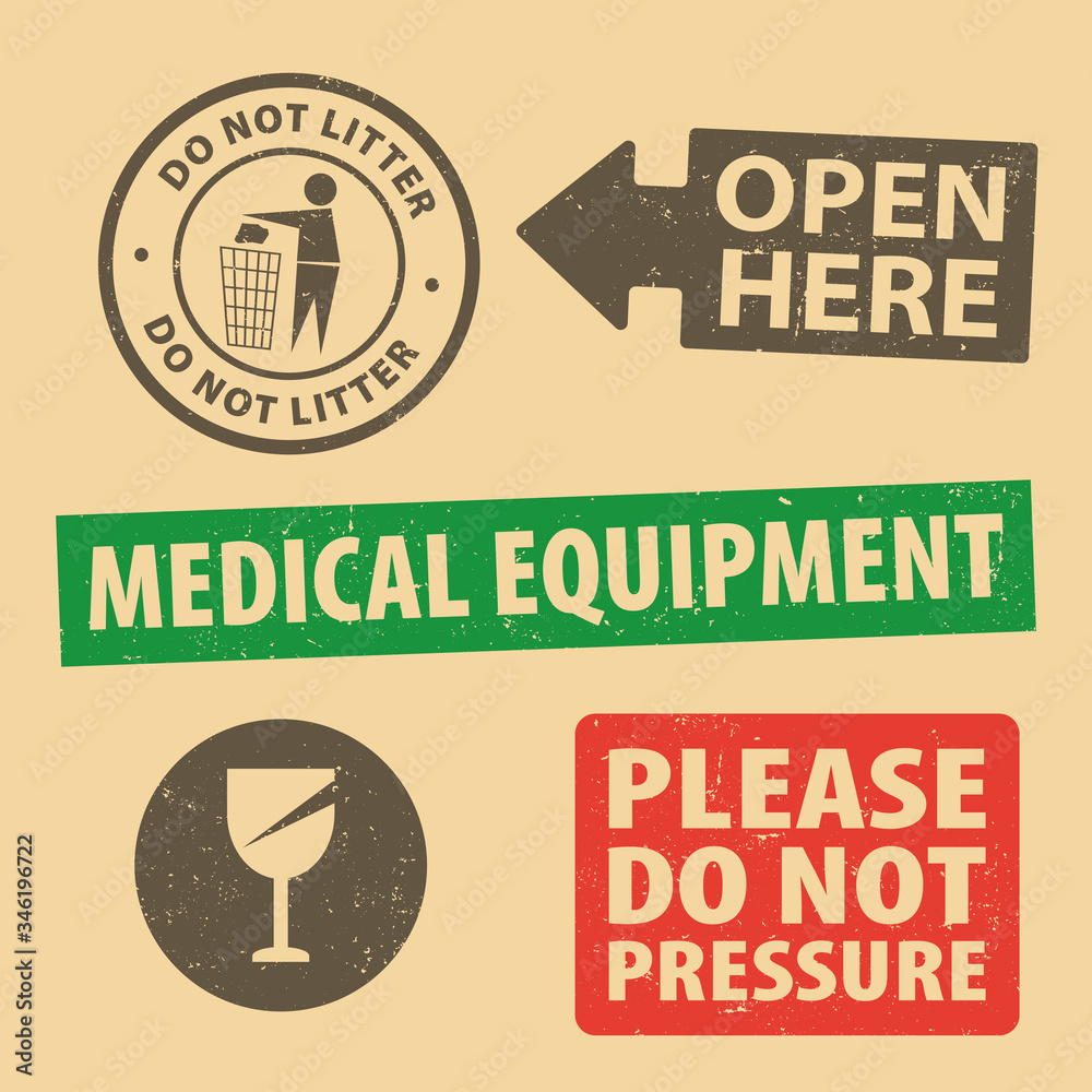 Set of fragile sticker Medical Equipment icon packaging symbols sign ...