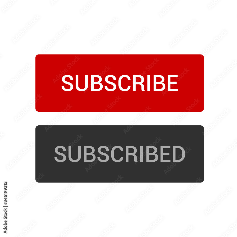 Red subscribe and black subscribed buttons isolated on white background ...