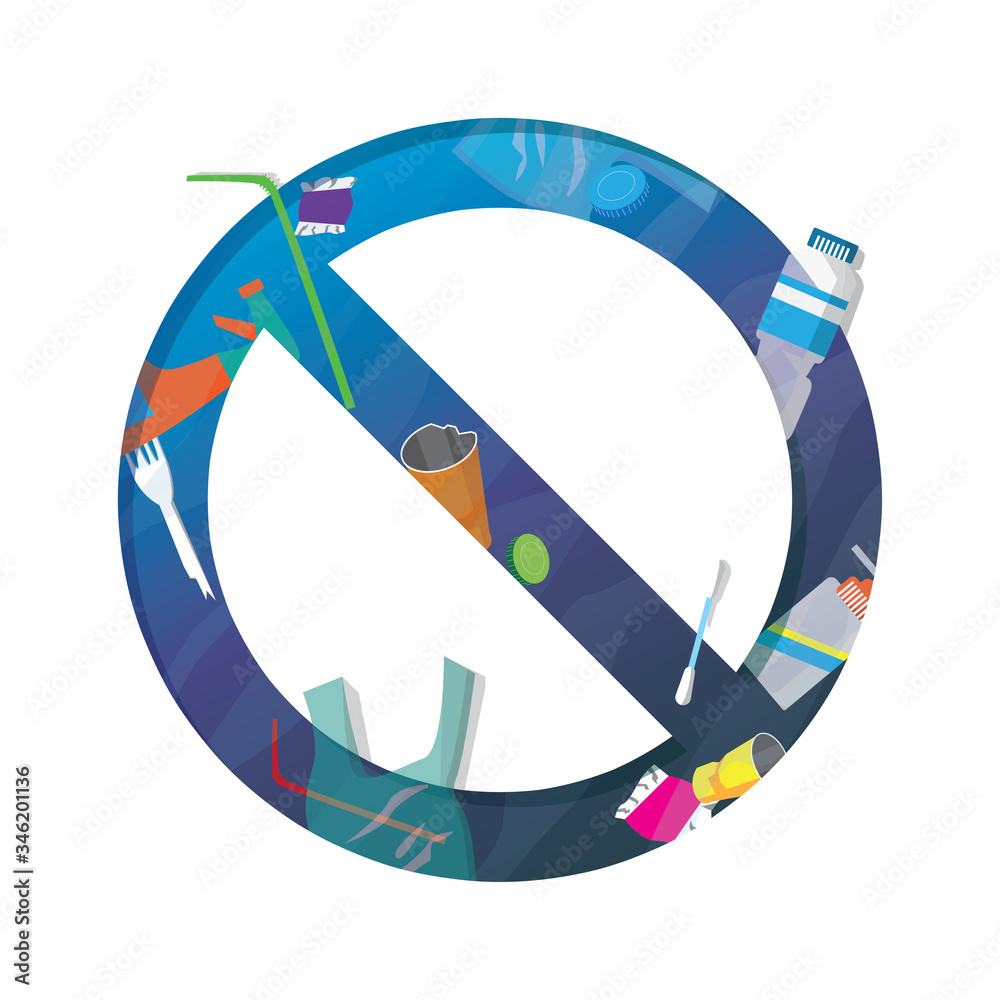 Stop icon pollution of the ocean. Garbage on the water. ecological ...