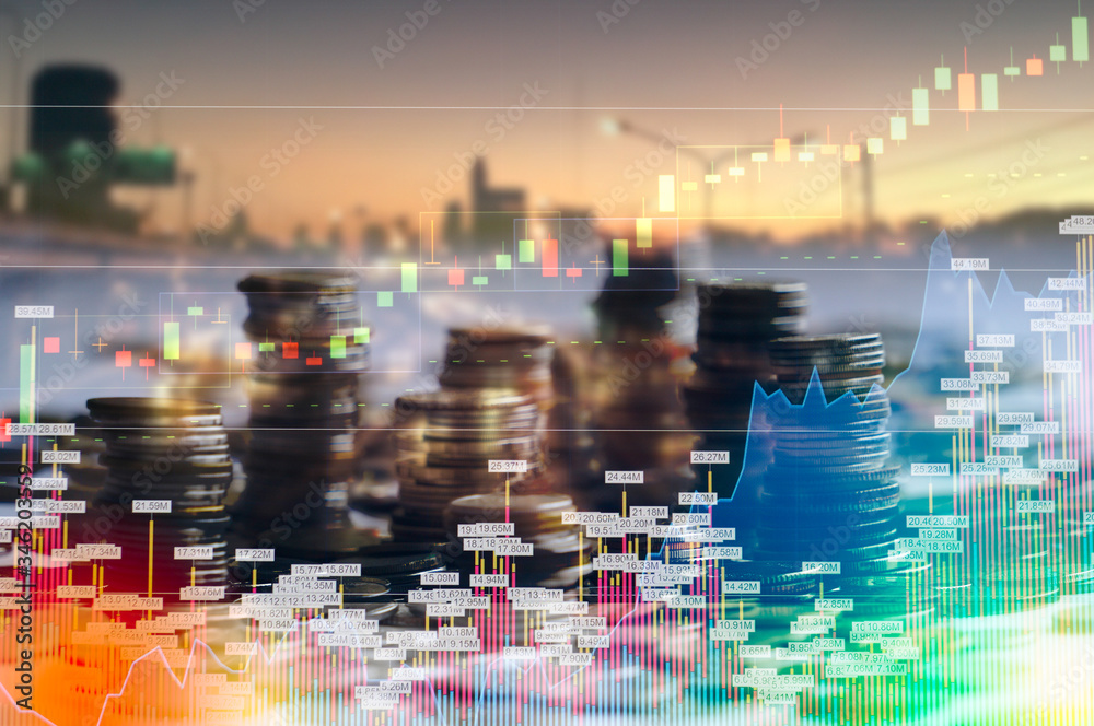 Stock market digital graph chart on LED display concept. A large ...