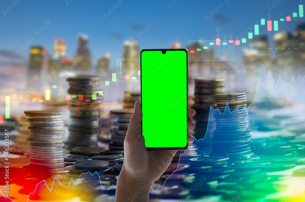 Stock market digital graph chart on LED display concept. A large ...