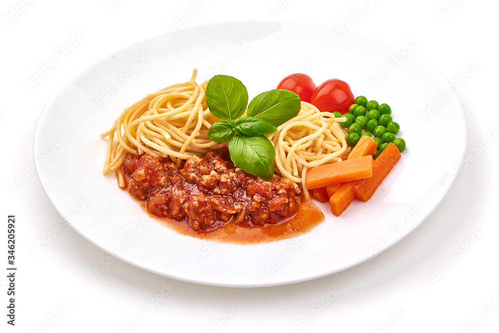 Spaghetti Bolognese, isolated on white background Stock Photo | Adobe Stock